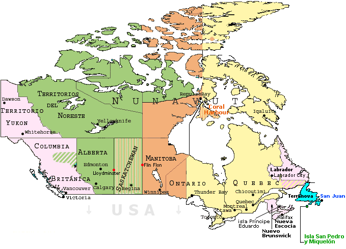 Mapa Zonas Horarias Canadá - Cambio horario - huso horario - hora actual